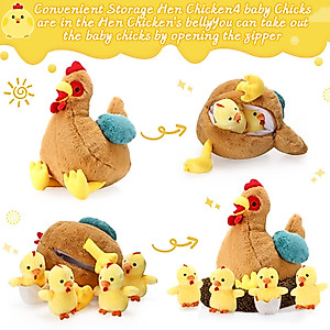 Skylety Chicken Stuffed Animal Plush Chicken Toys Egg Laying Hen with Zippered Belly, Hen House and Little Baby Chicks Stuffed Chicken for Easter Stuffers Party Supplies(Vivid Style)