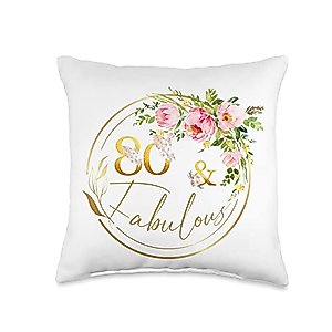 80 and Fabulous 80th Birthday Gifts for Women Birthday Gifts Fabulous 80 Years Old Throw Pillow, 16x16, Multicolor