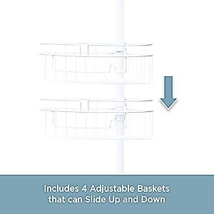 Kenney 4-Tier Spring Tension Shower Corner Pole Caddy with Razor Holder, 5-9', White