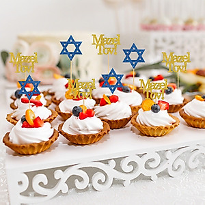 INNORU Mazel Tov Cupcake Toppers, Congratulations Party Decorations, Engagement, Baby Shower, Bar Mitzvah, Birthday, Wedding, Jewish Party Decorations Supplies, Pack of 24 Glitter