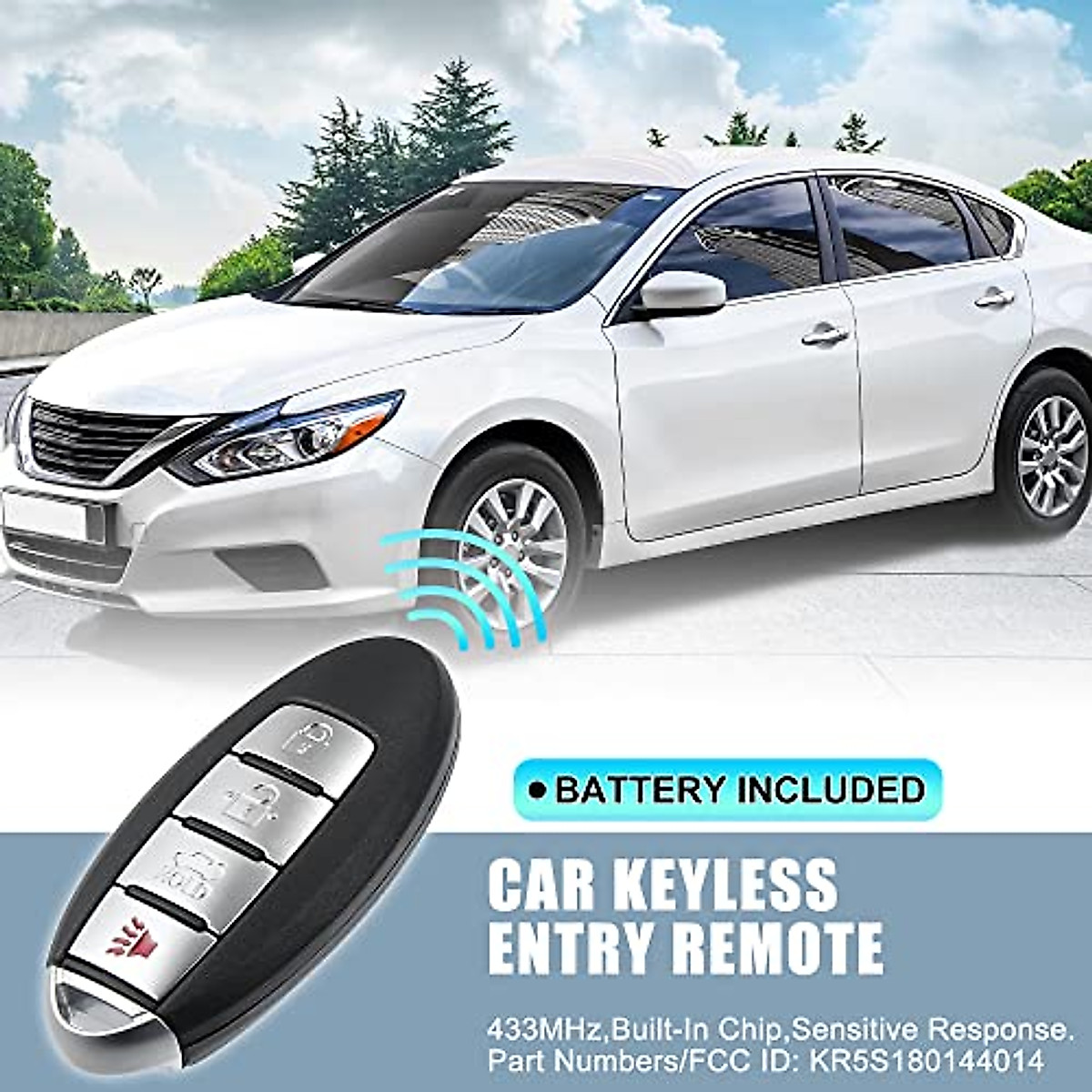 X AUTOHAUX 433MHz KR5S180144014 Replacement Smart Proximity Insert Keyless Entry Remote Key Fob for Nissan Altima Maxima 2016 2017 2018 4 Buttons 4A Chip Car Key