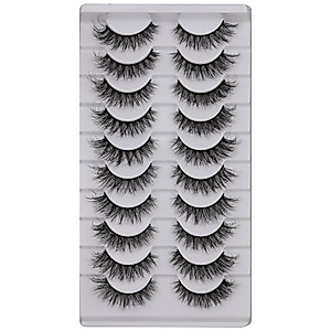 JIMIRE False Eyelashes Natural Lashes Wispy Mink Cat Eye Lashes Pack 12MM Short Small Fake Eyelashes 10 Pairs