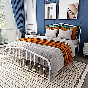 Albearing Metal Platform Bed Frame, Morden Design, Heavy Duty Steel Slat and 9-Leg Support (White, Queen)