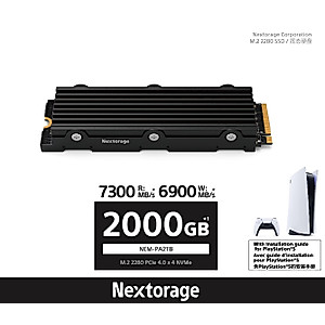 Nextorage Japan 2TB Internal SSD Work with Playstation 5 and PC M.2 2280 with Heatsink PCIe Gen4.0 NVMe NEM-PA2TB/N SYM Maximum Transfer Rate Read: 7300MB/s, Write: 6900MB/s Solid State Drive