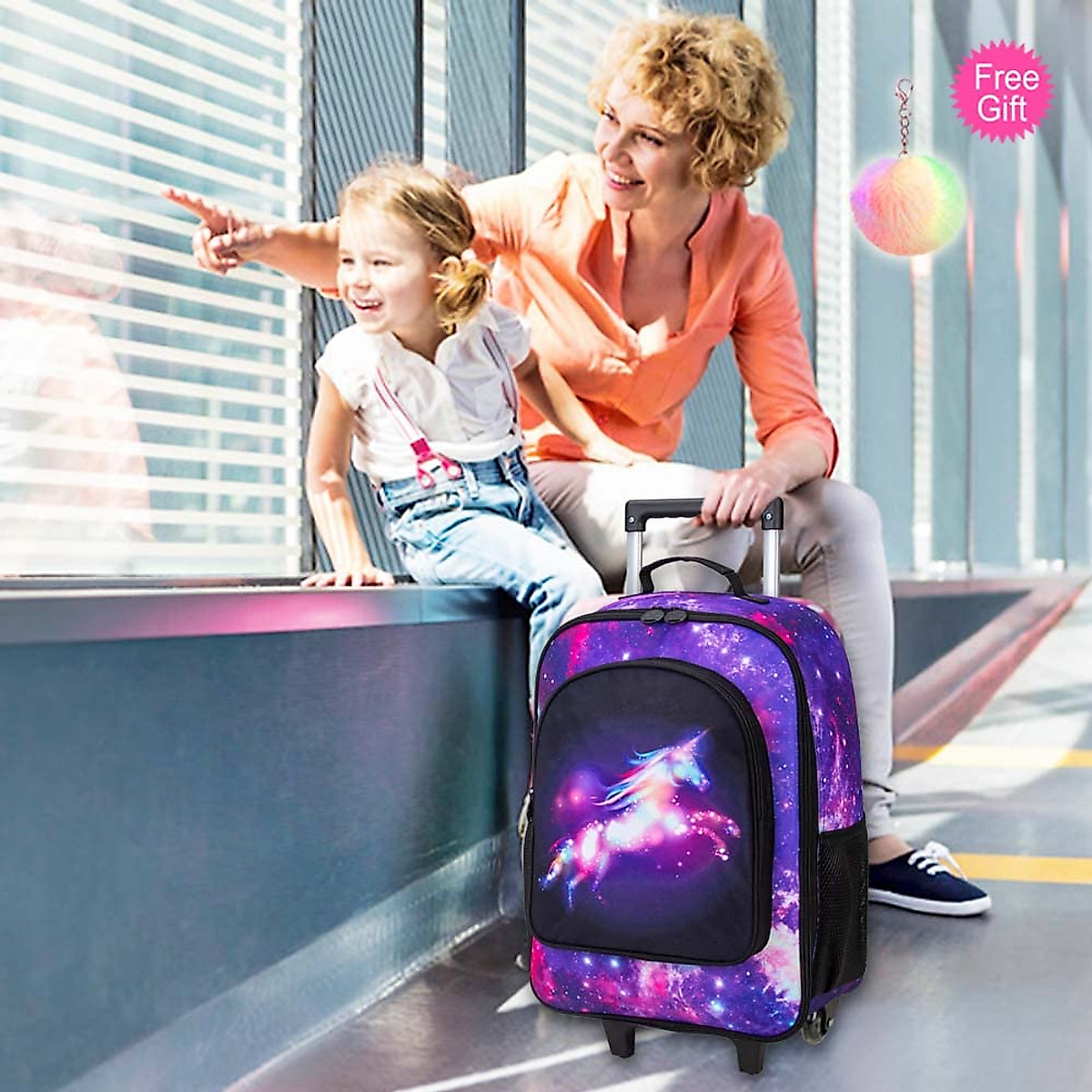 KLFVB Kids Suitcase for Girls, Cute Unicorn Rolling Wheels Luggage for Toddler, Children Travel Carry on Suitcase