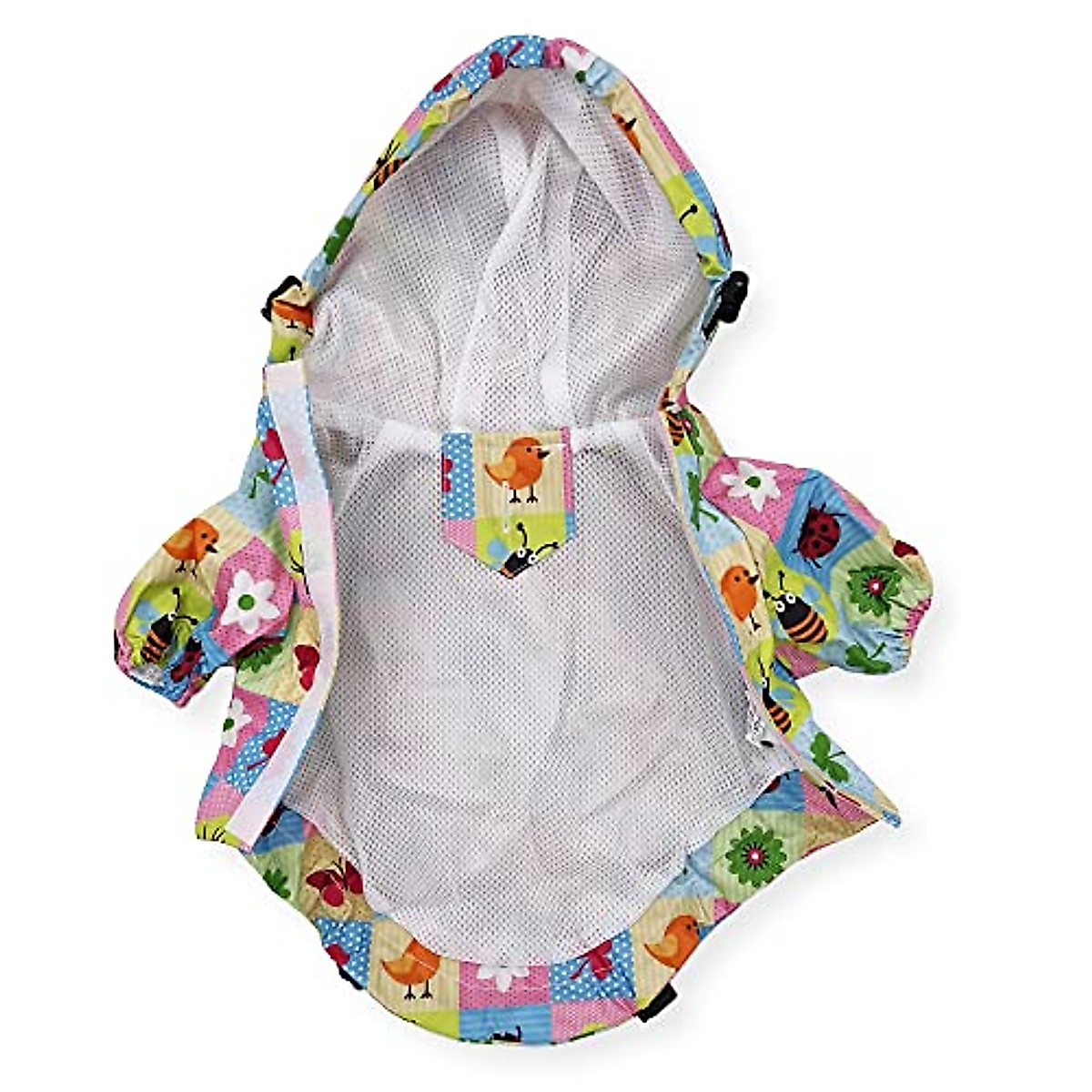 Dog Raincoat Hooded Leash Hole Waterproof Rain Coat Jacket Rainwear for Small Pet Cat Puppy (L: Length - 16", Square Multicolor)