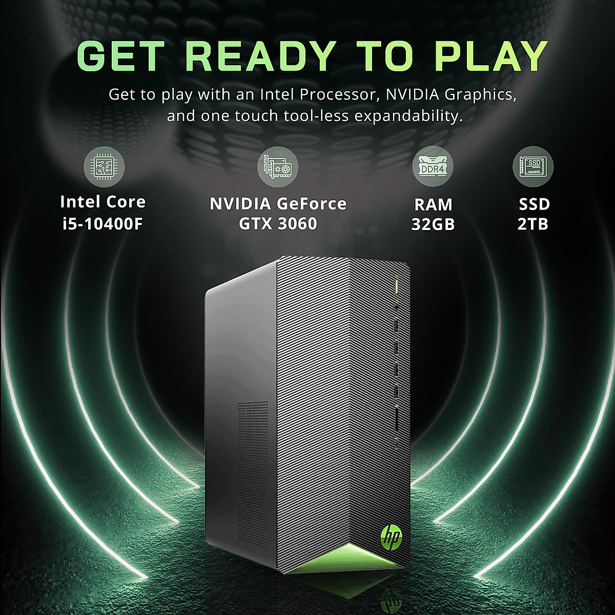 HP 2022 Pavilion Gaming Desktop Computer, Intel Core i5-10400F CPU, 32GB RAM, 2TB PCIe SSD, NVIDIA GeForce RTX 3060 Graphics, Keyboard&Mouse, Win 11 Pro, Black, 32GB Snowbell USB Card