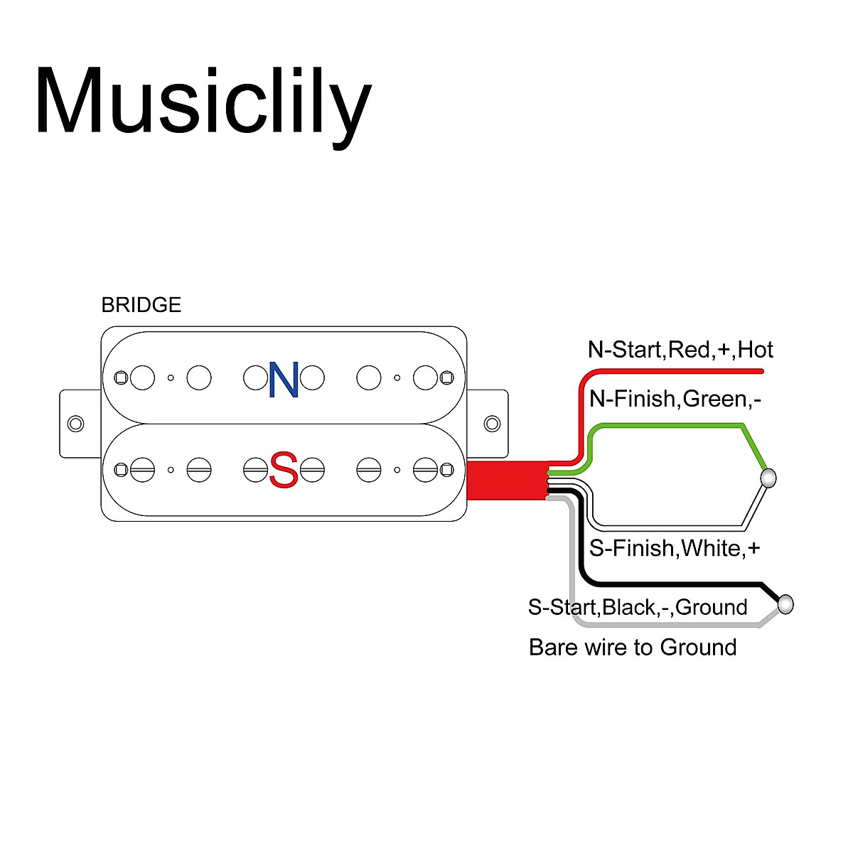Musiclily Basic 52mm Ceramic Humbucker Double Coil Bridge Pickup for Electric Guitar, Black