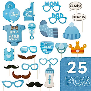 LASLU It's A Boy Baby Shower Party Photo Booth Props Kits on Sticks Set of 25pcs