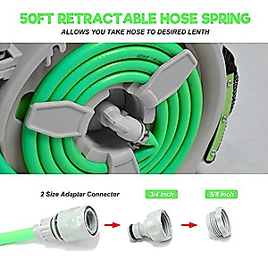 Sharellon Retractable Garden Hose Reel, Mini 50 FT Portable Garden Hose Reel, Heavy Duty Wall Mounted Hose Reel with 7 Patterns Spray Nozzle for Watering Flowers, Car Washing, Cleaning (Green)