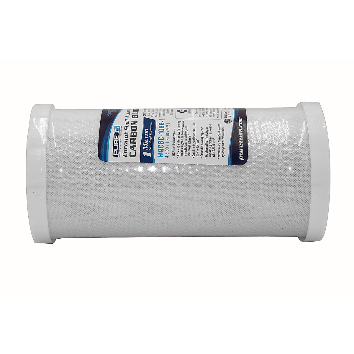PureT HQCBC-10BB-10, 10x4.5" Coconut Carbon Block Filter - NSF Certified - Cononut Shell Activated Carbon removes Chlorine, Dirt and More (10 u Micron Rated)