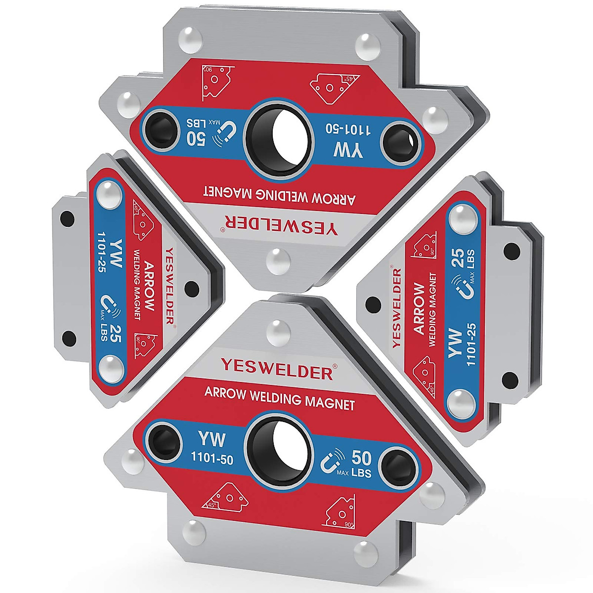 YESWELDER 25&50LB Welding Magnet-4 Pieces of Magnetic Welding Holder & Round Dual Sided Metal Sheet Guage & Metal Sheet Thickness Gauge 2pk Stainless Steel Wire Welding Gauge