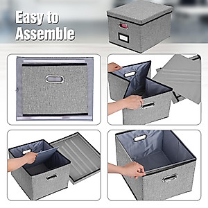 EOOUT 4 Pack Hanging File Organizer Box, File Folder Organizer Letter Size with Handles for Office Home School,Dark Gray