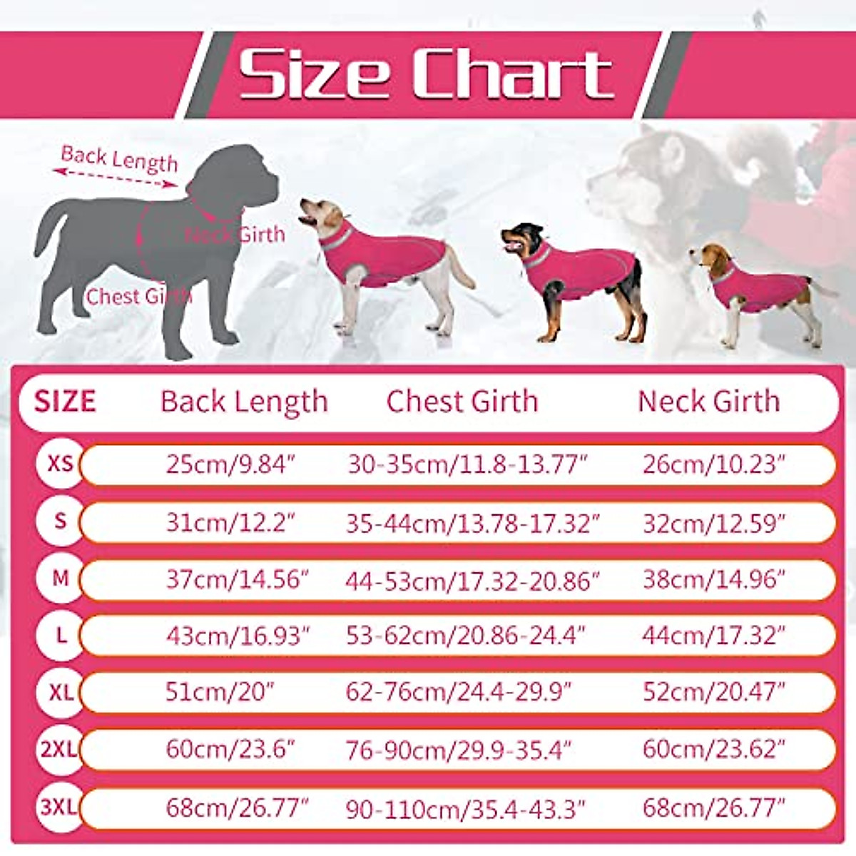 MKubwaa Bright Dog Jacket Dog Coat-Fluorescent Pink Winter Dog Coats for Large Dogs-Fleece Dog Winter Coat-Waterproof Dog Coats for Medium Dogs-Dog Cold Weather Coats with Leash Hole-L