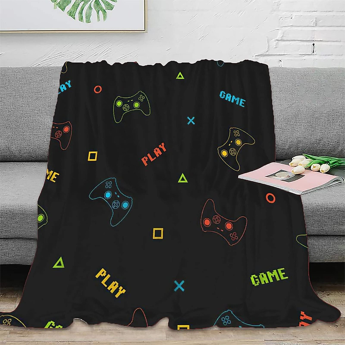Retro Gamepad Blanket,Colorful Boy Video Game Gaming Controller Button Pattern Print Throw Blanket,Blanket for Couch Bed Sofa Ultra Warm and Cozy for All Seasons 50x60inch(127x152cm)