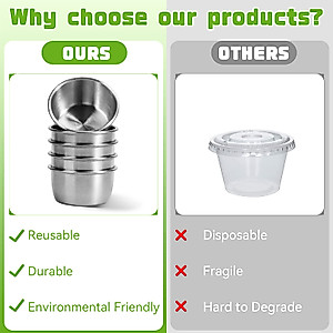 TAOUNOA 12 Pack Salad Dressing Container, 50ml Condiment Containers with Lids Small Stainless Steel Dipping Sauce Cups Reusable Condiment Cups 1.7oz