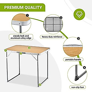 FUNDANGO Portable Table Lightweight Foldable with Handle Steel Frame Fold Up Small Desk for Camp, Outdoor, Beach Side, Picnic, 31.5x23.6x26.8Inches, Yellow, 31.5"x23.6"x26.8"