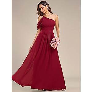 Ever-Pretty Women's Flowy One Shoulder Short Sleeve Backless A-line Floor Length Cocktail Dresses Burgundy US12
