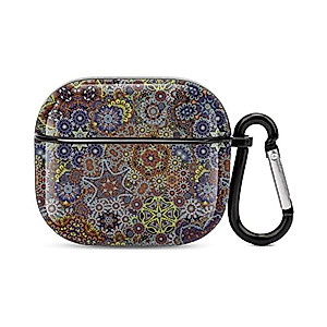 Vintage Psychedelic Paisley Motif Printed Bluetooth Earbuds Case Cover Compatible for Airpods 3 Protective Storage Box with Keychain
