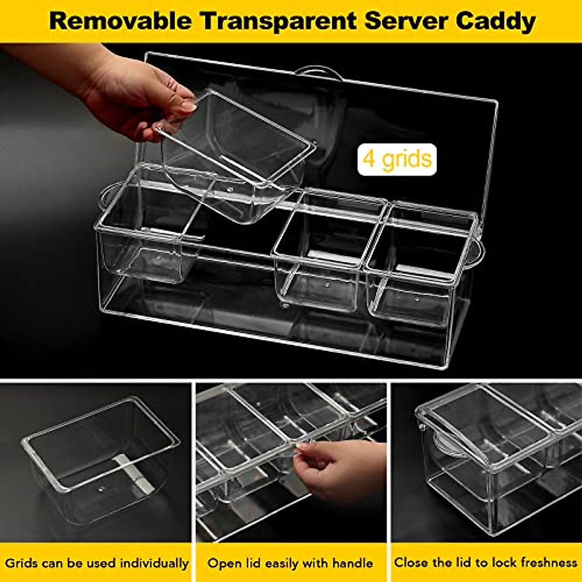 Yatmung Chilled Condiment Server with Lid, Serving Platter and Tray for Parties on Ice Party Tray for Serving Food Fruit Tray for Bar Condiment Tray with Lid