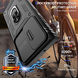 IYTRRYH for Samsung Galaxy S22 Ultra Case with Glass Screen Protector,Built-in Magnetic Kickstand Ring&Camera Cover,Military Grade Drop Rugged Heavy Duty Protection Shockproof Galaxy S22 Ultra Black