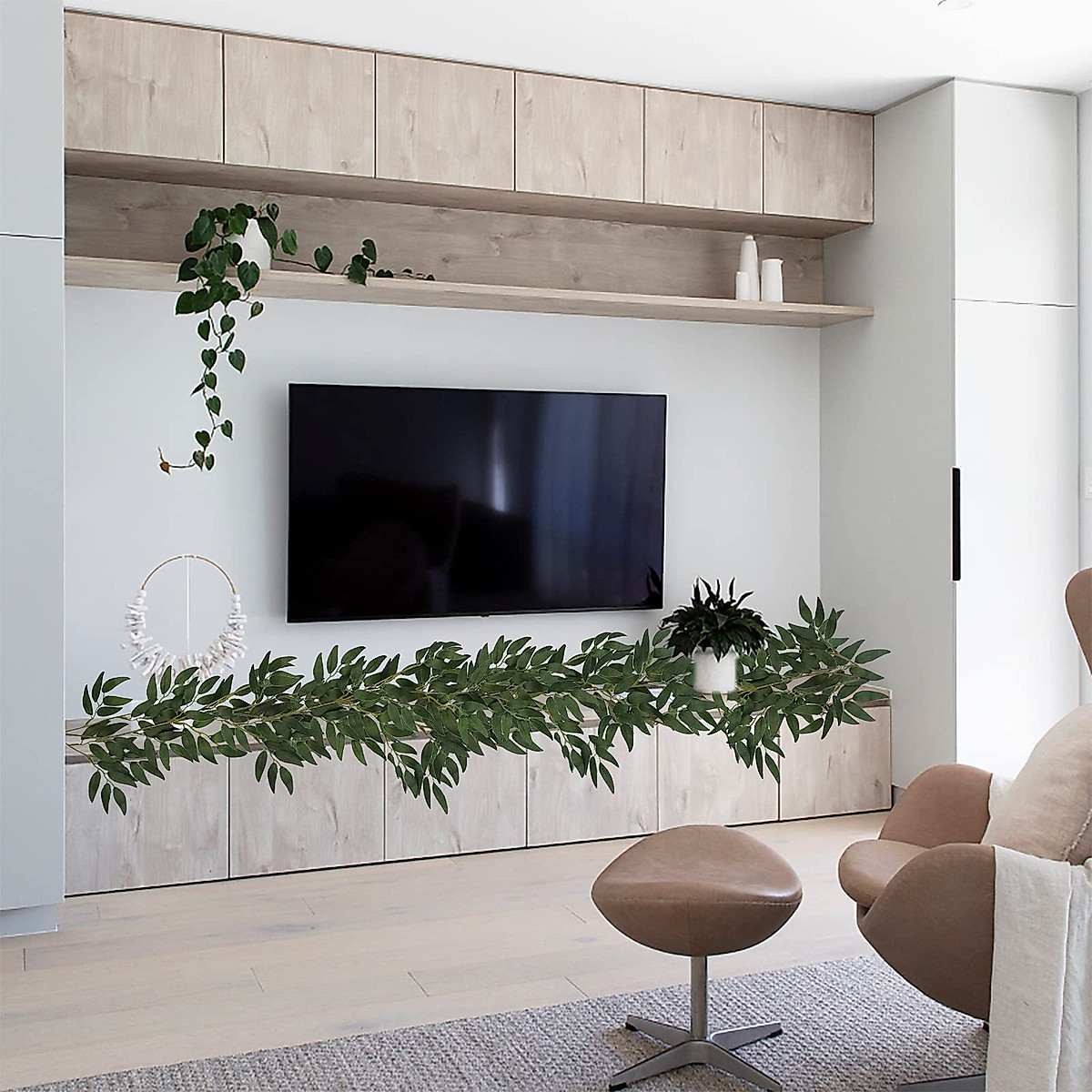 Uieke 3pcs 17.7ft Artificial Vines Fake Greenery Garland Willow Leaves with Total 60 Twigs Stems Hanging Plants String for Indoor Wedding Party Home Garden Wall Garden Decoration