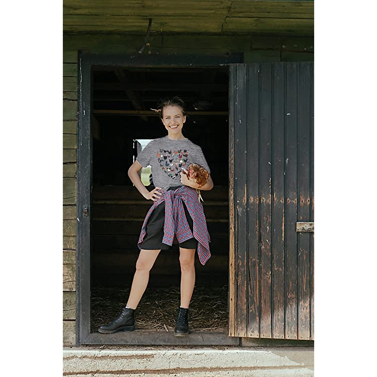 Chicken Shirt Women Funny Chicken Lovers T Shirt Egg Dealer Tee Tops Farm Country Graphic Short Sleeve Tee Grey