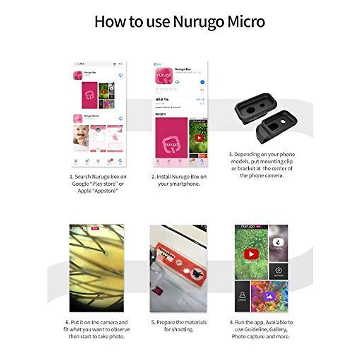 Nurugo Micro Smartphone Microscope (Silver) 400X Magnification Including Brackets for iPhone - Share Media with The Nurugo Application(Android & iOS) (Silver)