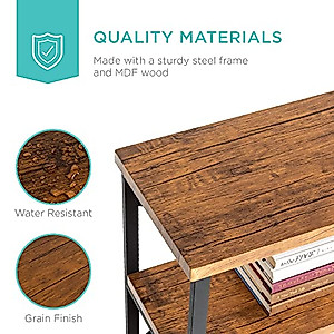 Best Choice Products Large Console Table, 3-Tier 55in Rustic, Industrial Sofa Table Storage for Living Room, Entryway, Foyer, Hallway w/EVA Non-Scratch Feet, Steel Frame - Brown