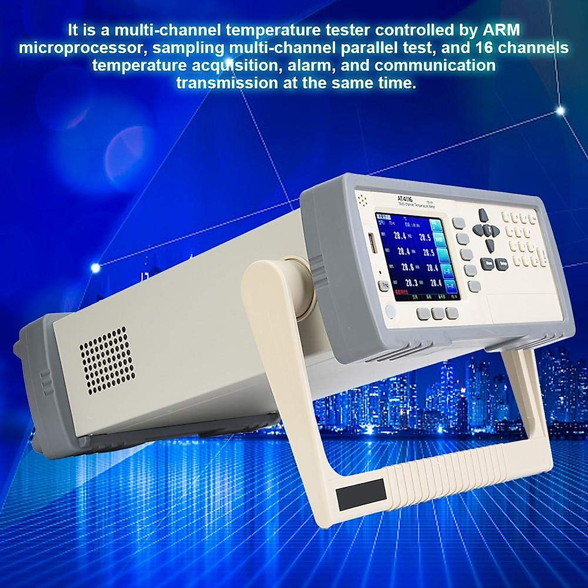 Temperature Recorder, AT4116 Multi Channel Temperature Tester, 16 Channel Professional Temperature Tester Data Logger, with TFT Screen Display, -200℃ -1300℃, USB Port(220v)