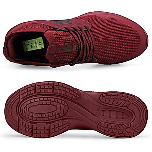 Giniros Mens Slip On Walking Shoes Non Slip Running Shoes Breathable Workout Shoes Lightweight Gym Sneakers Wine Red Size 9.5