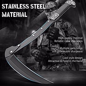 VALHALLA Folding Sickle, Black Sharp Blade with Two Section Foldable Scythe, Wooden Handle Folding Scythe, Folding Sickle Knife, Sheath for easy carrying