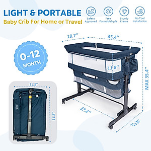 3 in 1 Baby Bassinet, Upgraded Beside Crib with 360° Highly Visible Mesh wall, Comfy Co-sleeper Bassinet with mattress, 5 Level Adjustable Height, Foldable & Portable BabyTravel Crib for Newborn, Blue
