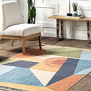 nuLOOM Solène Colorful Geometric Tasseled Area Rug, 8' x 10', Blue