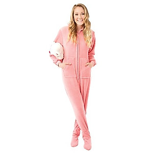 One Piece Hooded Plush Footed Pajamas Onesie for Men & Women Pink