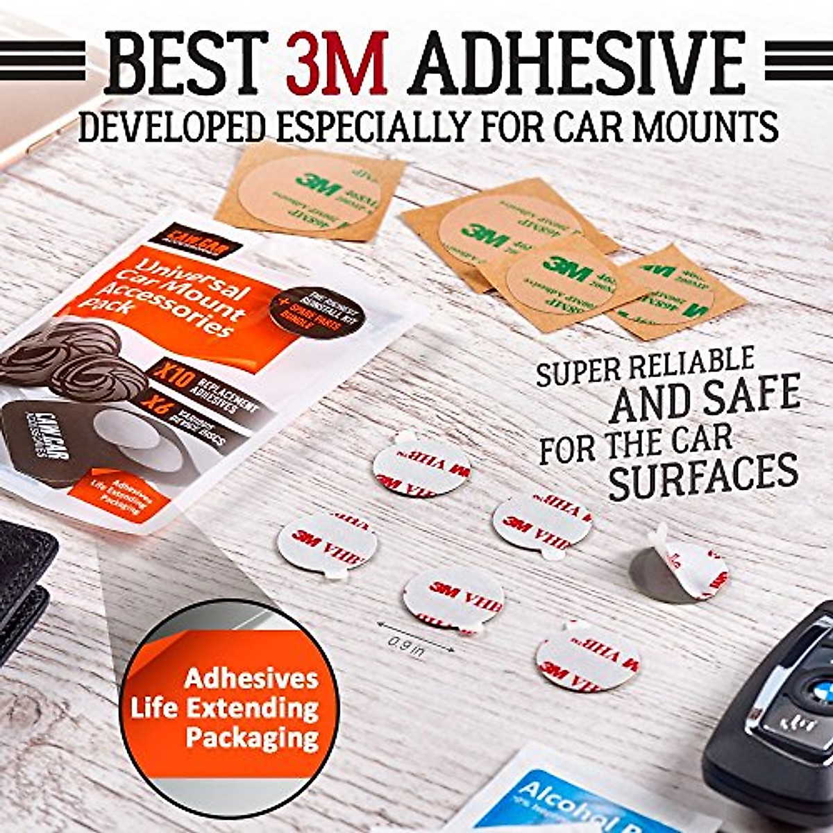 The Richest Replacement Pack for Any Magnetic Car Mount - PopSocket Compatible Metal Phone Plates (Discs) and 3M Adhesive Stickers in Unique Adhesives Life Extending Packaging