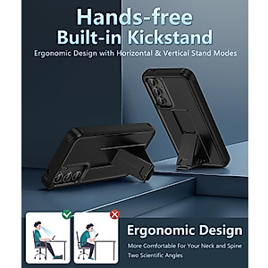 FNTCASE for Samsung Galaxy S23-FE Case: Military Grade Drop & Shock Protection Cell Phone Cover with Kickstand | Heavy Duty Rugged Phonecase Protective Bumper Textured(Black)