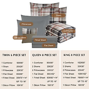 MaiRêve Queen Comforter Set, Plaid Design Comforter Set 8 Pieces, All Season Comfortable Bedding Sets Queen, Lightweight, Warm and Breathable (Khaki, Queen, 90"x90")