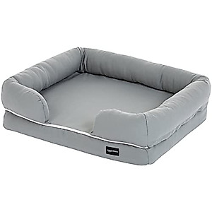 Amazon Basics Lounger Sofa Couch Style Pet Bed with Memory Foam, Bolsters, and Removable Cover for Dog or Cat, Small, Grey, 25 in x 20 in x 6.5 in