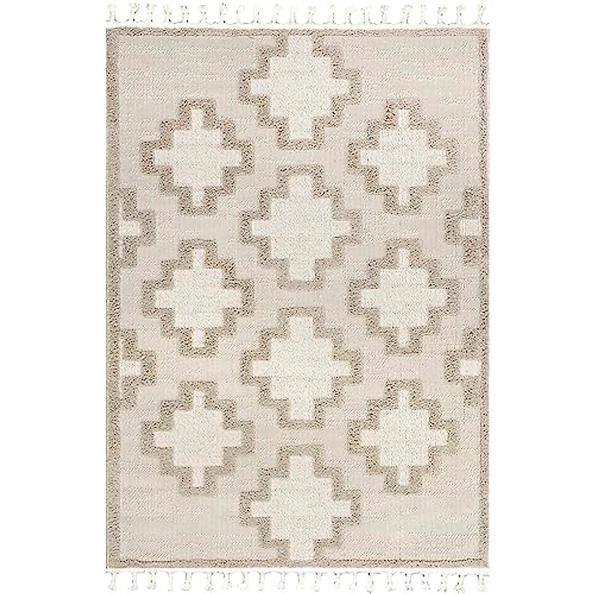 nuLOOM Polina Geometric High-Low Tasseled Area Rug, 4x6, Beige