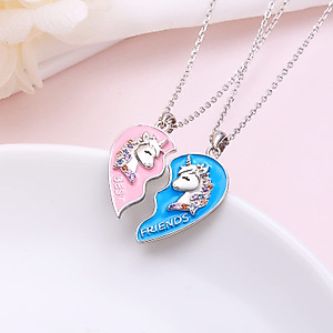 JZMSJF S925 Sterling Silver Best Friends Necklaces for 2 Unicorn BFF Friendship Matching Heart Set Jewelry Birthday Gifts