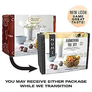 Numi Organic Flowering Tea Gift Set, 6 Handsewn Tea Blossoms & 16-Ounce Glass Teapot, Blooming Tea Flowers