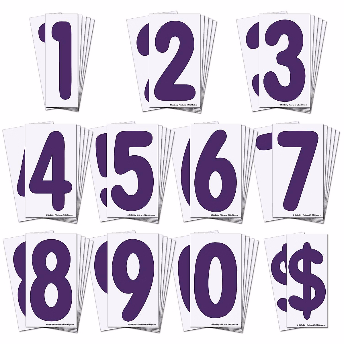 KitAbility Replacement Numbers for White Message Board Sidewalk Signs with 4 Inch Tracks, 6 of Each Number 0 to 9, Purple on White Background