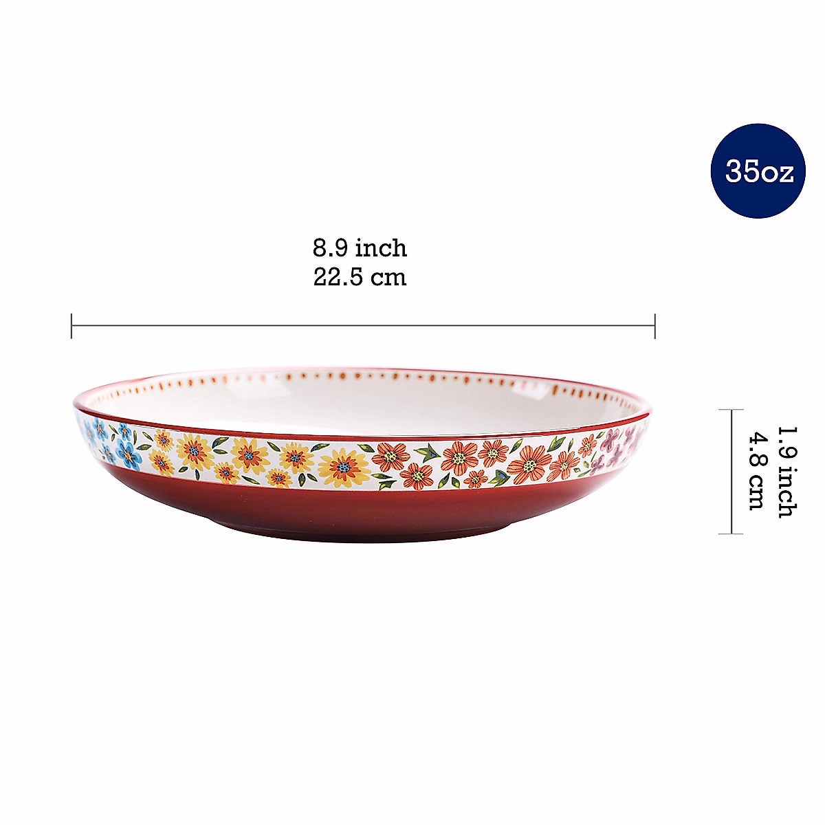 Bico Red Spring Bird Ceramic Pasta Bowl, Set of 9(1 unit 214oz, 8 units 35oz), for Pasta, Salad, Microwave & Dishwasher Safe