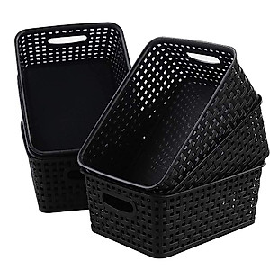 Leendines 6 Packs Plastic Woven Storage Basket, Small Bathroom Basket, Blue Green Pink