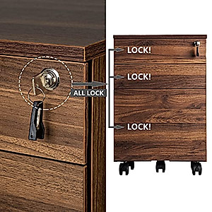 TOPSKY 3 Drawers Wood Mobile File Cabinet Fully Assembled Except Castors (Rustic Brown, 16.3x15.7x24.4)