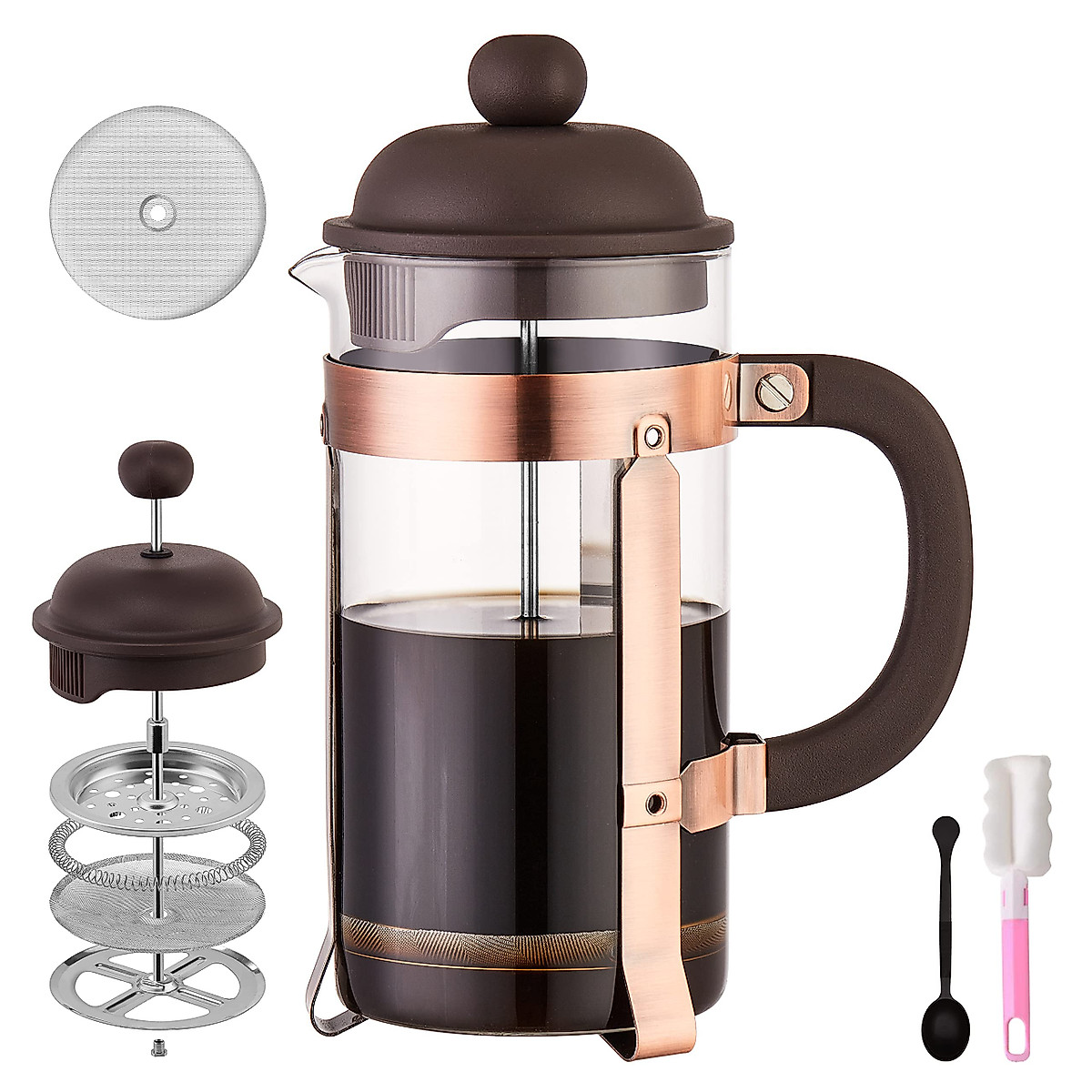 Lilayou French Press Coffee & Tea Maker, 34 Ounce Coffee Press, 304 Stainless Steel Heat Resistant High Boron Glass Easy to Clean (Dark Brown, 34oz)