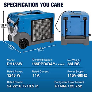 Mounto MOUNTO 268Pints LGR Commercial Compact Dehumidifier with Pump and Drain Hose, LGR Portable Dehumidifier with wheels for Home, Basements, Garages, and Job Sites