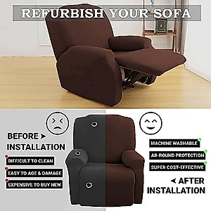ZNSAYOTX Stretch Velvet Recliner Covers 4-Pieces, Thicker Soft Plush Recliner Chair Slipcover with Side Pockets, Washable Luxury Dog Cat Pets Proof Reclining Protector (Recliner, Dark Coffee)