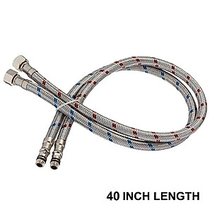 Bathfinesse 40-Inch Long Bathroom Kitchen Faucet Connector Braided Stainless Steel Flexible Supply Hose Water Lines 3/8-Inch Female Compression Thread x M10 Male Connector, x 2 Pcs (1 Pair)，100 cm